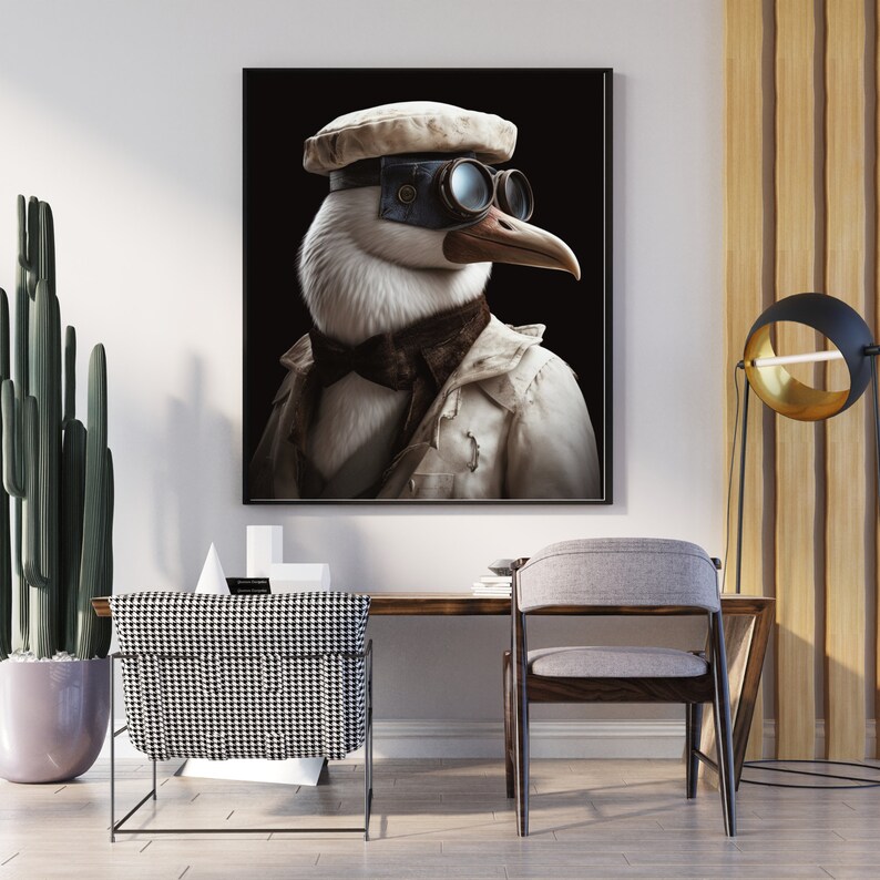 Albatross Aviator, Bird Wearing Goggles and Hat, Whimsical Animal Art ...