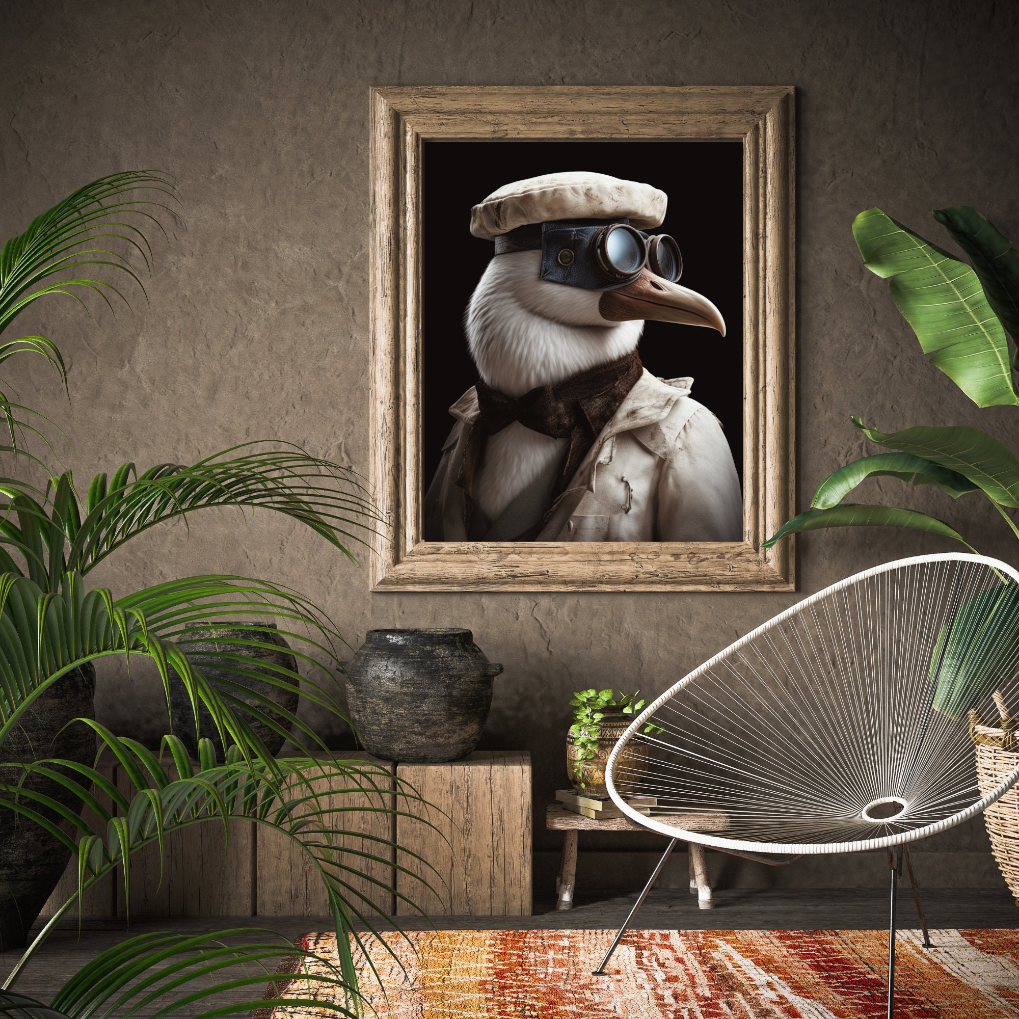 Albatross Aviator, Bird Wearing Goggles and Hat, Whimsical Animal Art ...