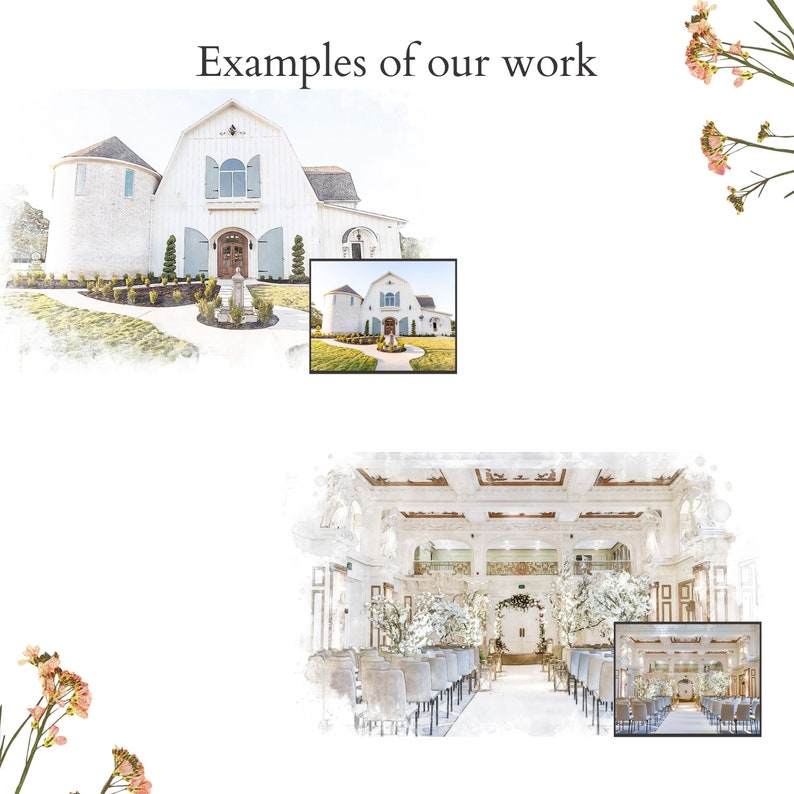 Watercolor Wedding Venue Illustration Custom Wedding - Etsy