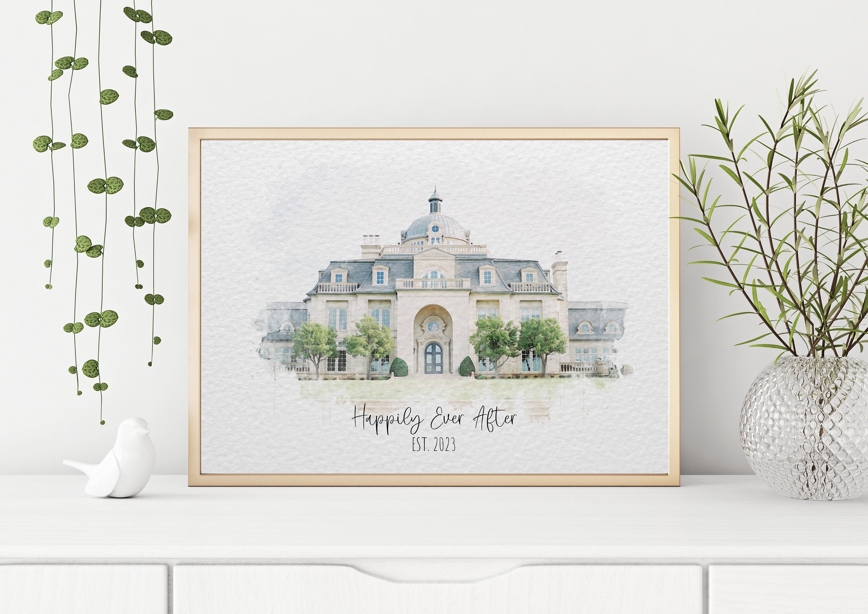 Watercolor Wedding Venue Illustration, Custom Wedding Invitations, DIY ...