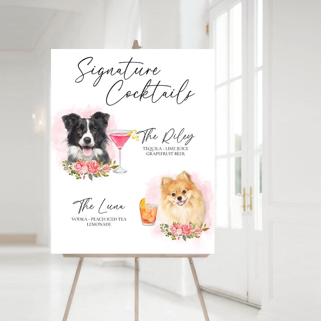 Watercolor Pet Signature Drink Sign for Wedding, Signature Cocktail ...