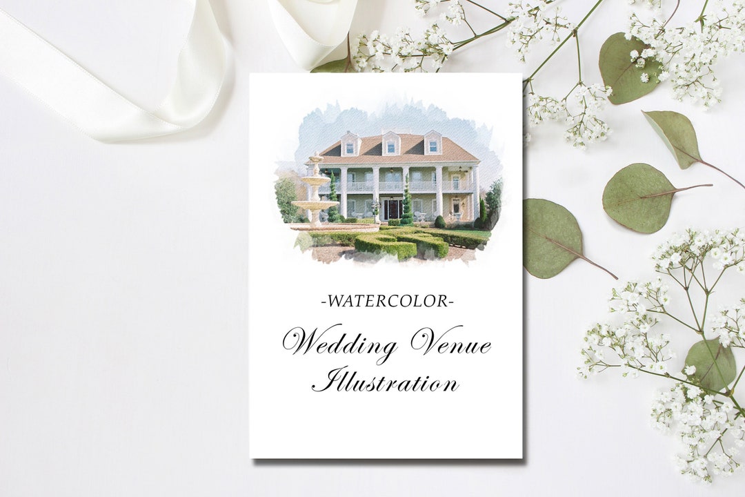 Watercolor Wedding Venue Illustration, Custom Wedding Invitations, DIY ...