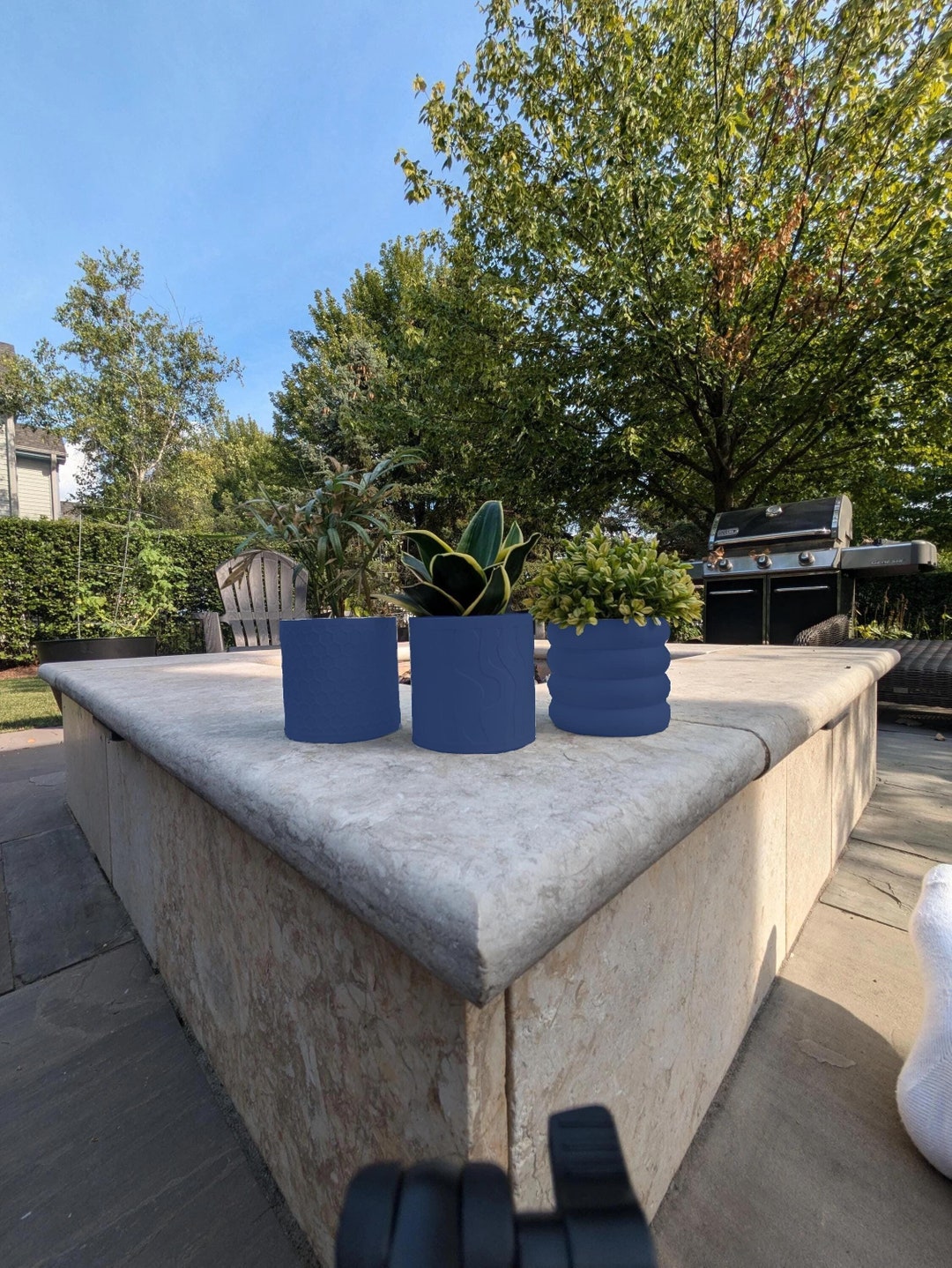 Navy Planter SET of 3 With Drainage Holes and Waterproof Drip Trays, 3D ...