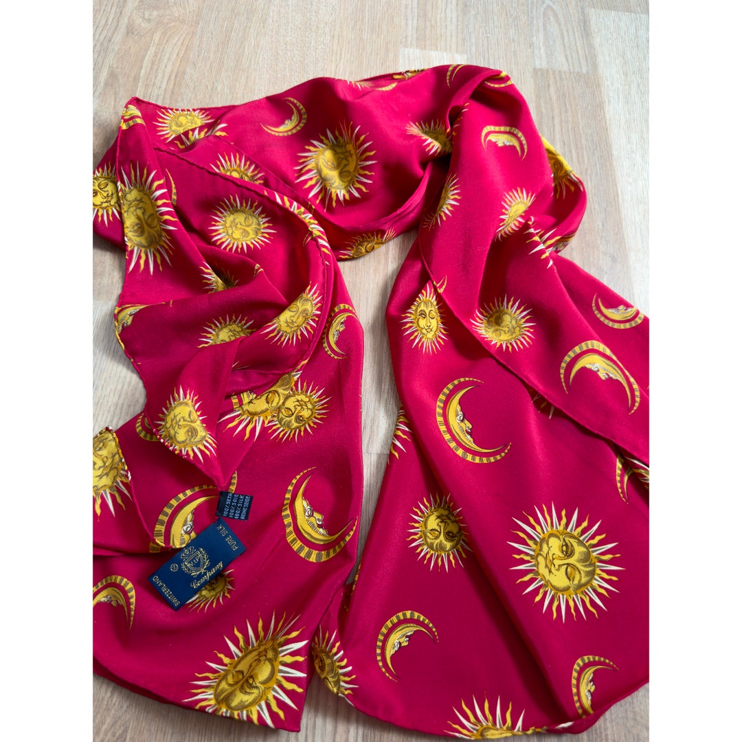 Long Silk Scarf VIP Company Switzerland Red Stole Sun and Moon Medieval ...
