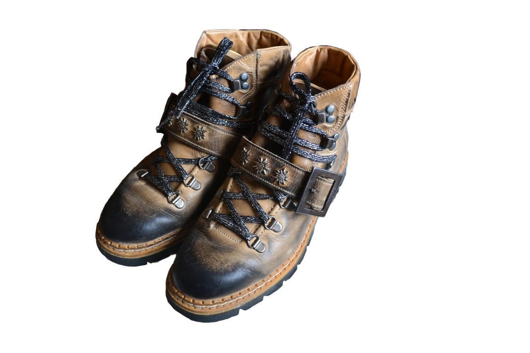 Edelweiss Unique Rare Vintage Leather Boots Dirndl Austrian Folk Loden ...