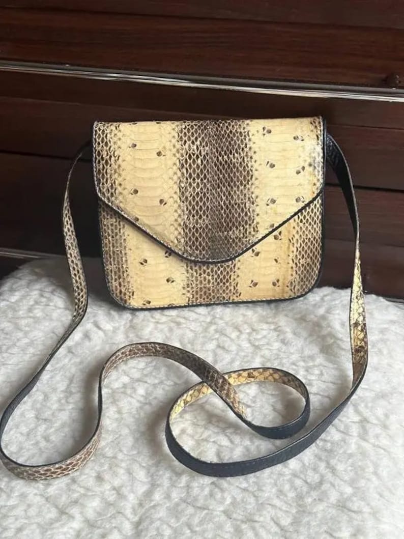 RARE Snake Python Vintage Skin Leather Clutch Bag Crossbody, Exotic ...