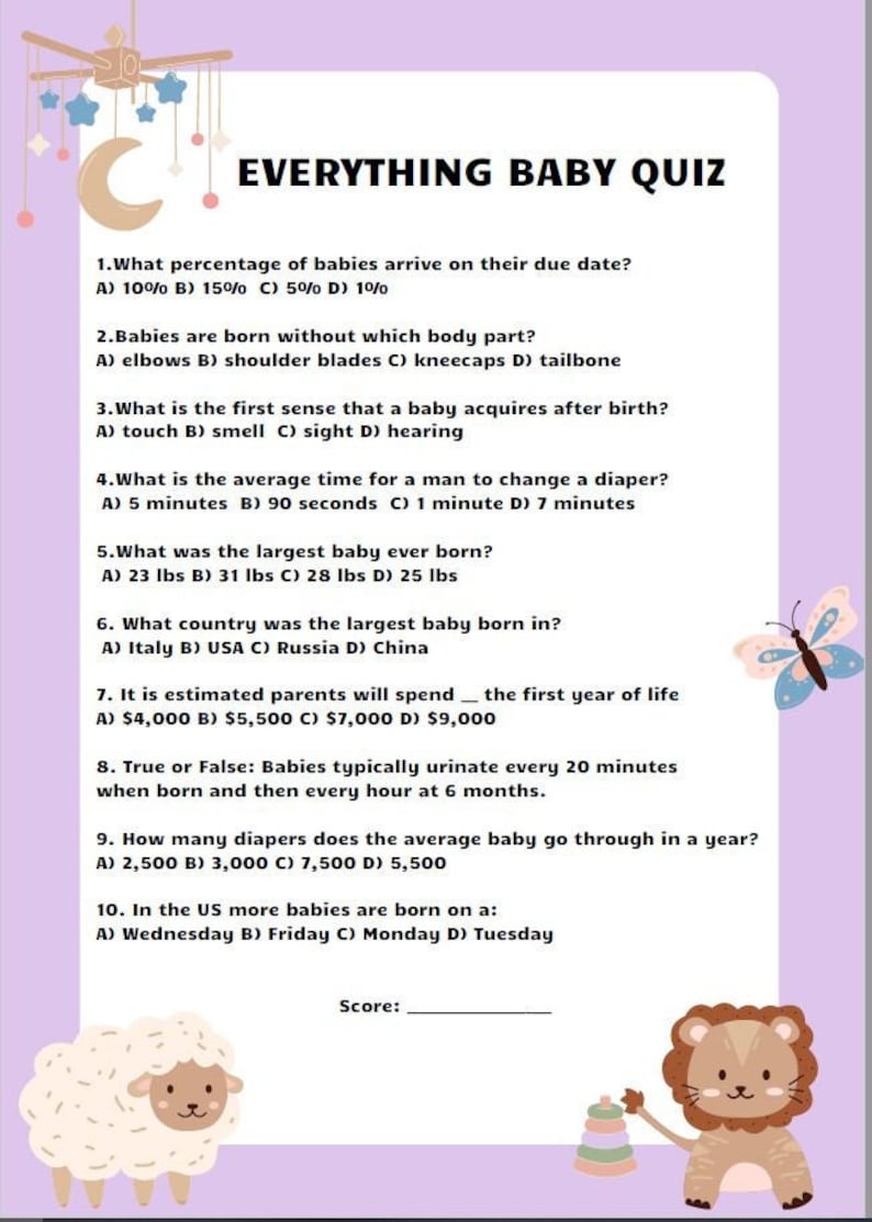 Baby Shower Trivia Instant Download With Answers - Etsy