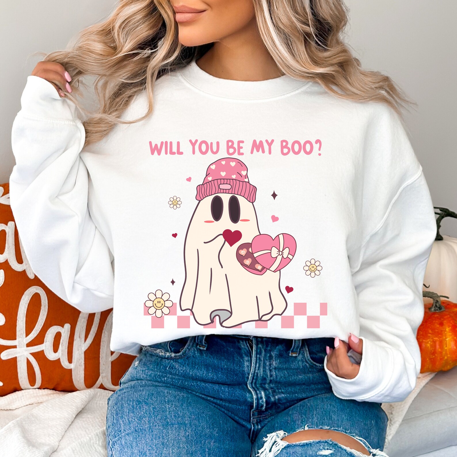 Will You Be My Boo Ghost Crewneck Sweatshirt Cute Ghost Valentine Shirt ...