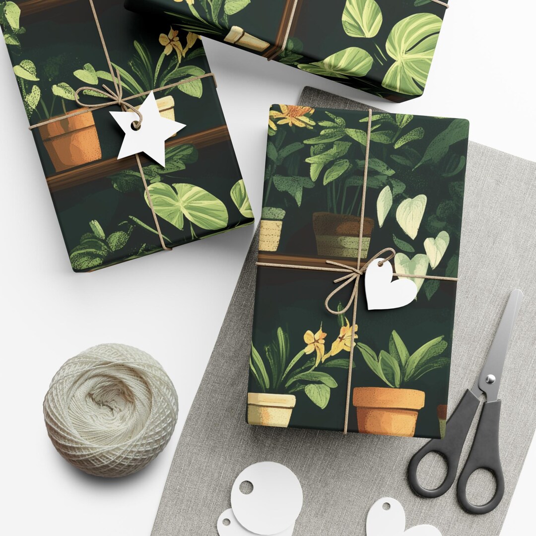 Wrapping Paper, Plant Lovers Gift Wrap With Vintage Bookshelf ...