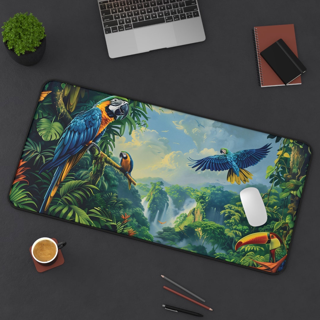 Parrots Jungle Desk Mat Blue and Gold Macaw Lover Gift Mousepad ...