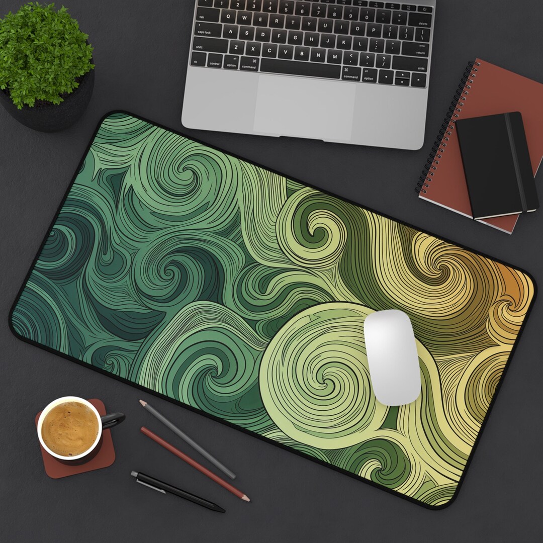 Yellow and Green Swirls Mousepad Desk Mat Swirls Moss Green Mouse Pad ...