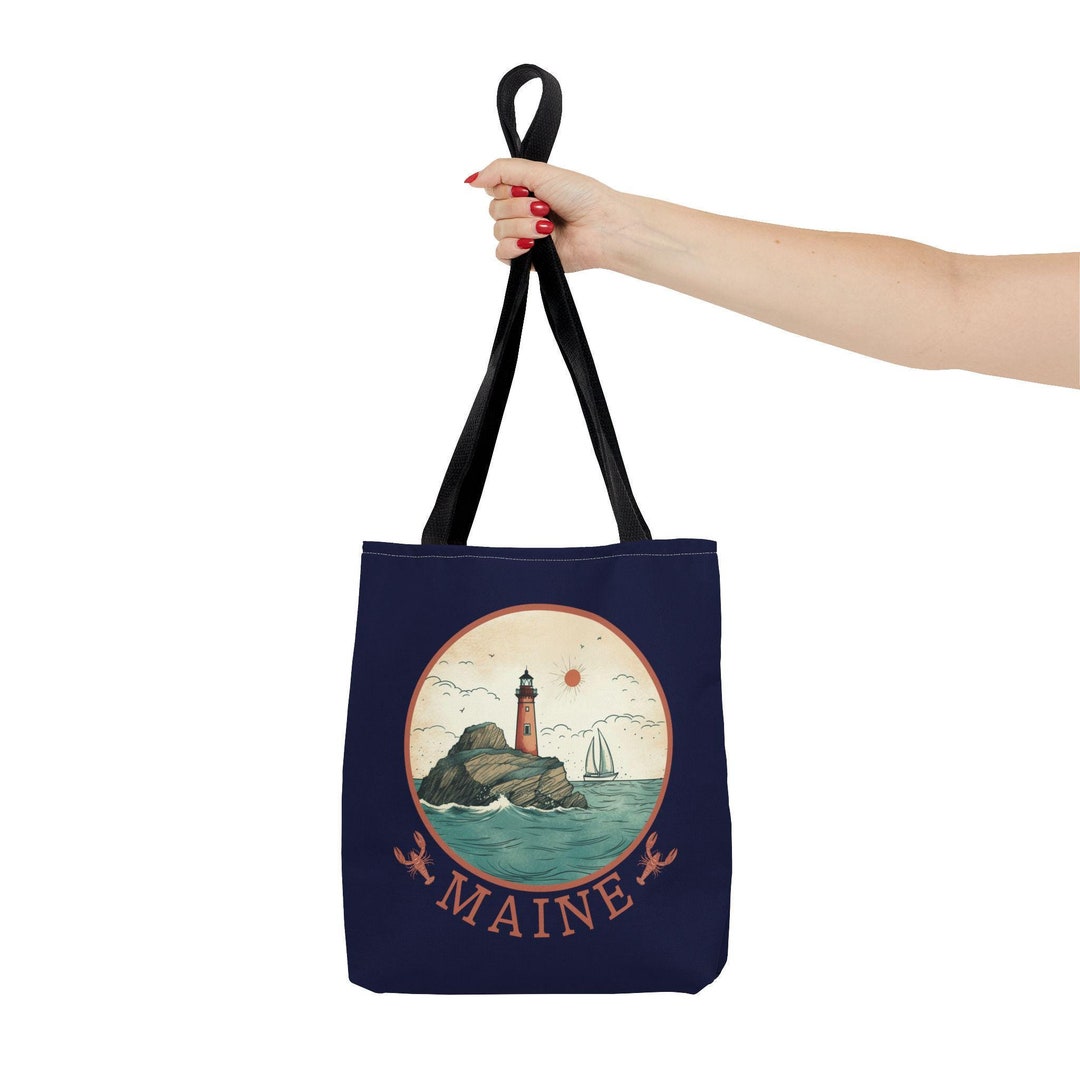 Nautical Tote Bag With Vintage Maine Lighthouse Design, Beach Shoulder ...
