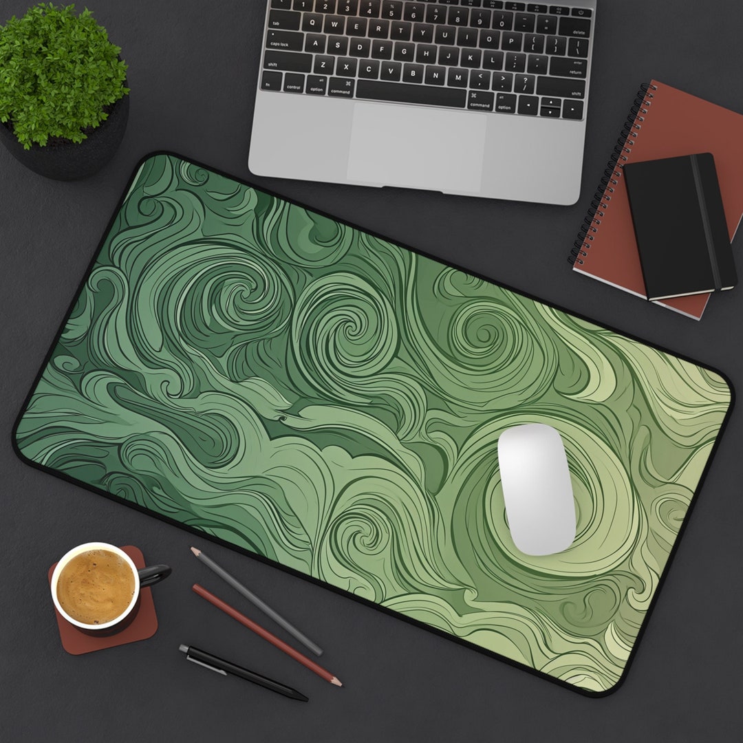 Sage Green Swirls Mouspad Desk Mat, Colorful Swirls Moss Green Mouse ...