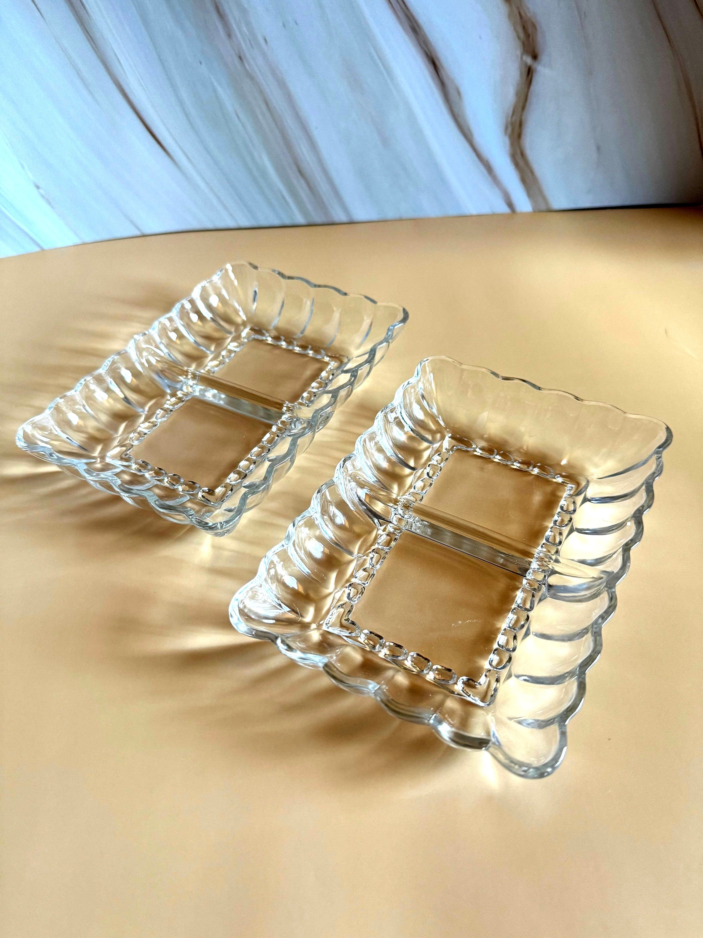Tray Dish Relish Rectangle Clear Glass Vintage 2 Section Scalloped Edge ...
