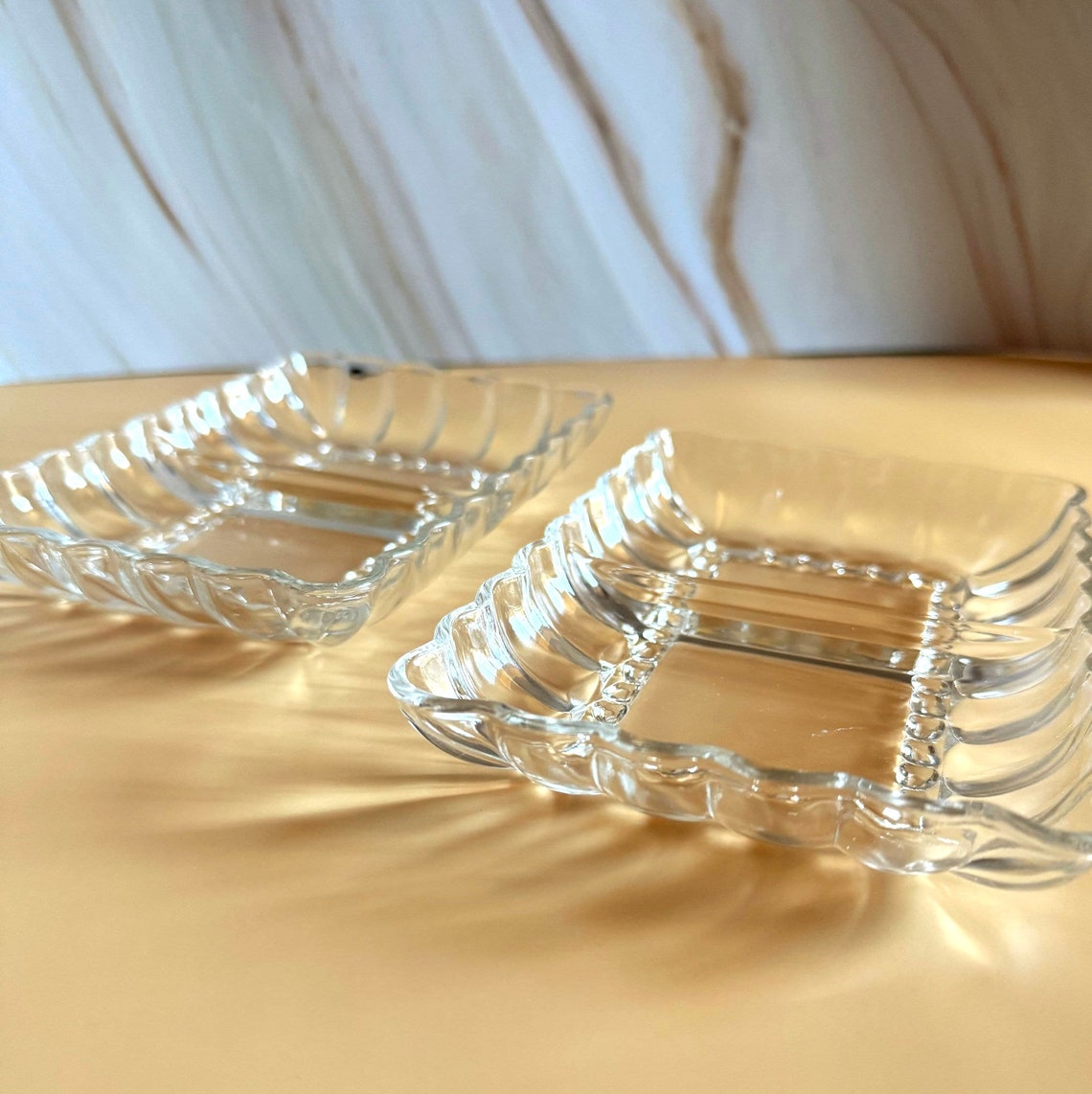 Tray Dish Relish Rectangle Clear Glass Vintage 2 Section Scalloped Edge ...