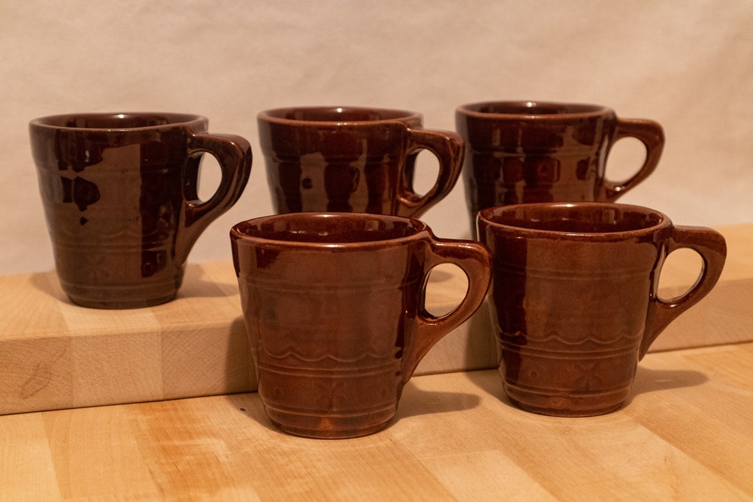 Brown Vintage Style Pottery Mug Set - Etsy