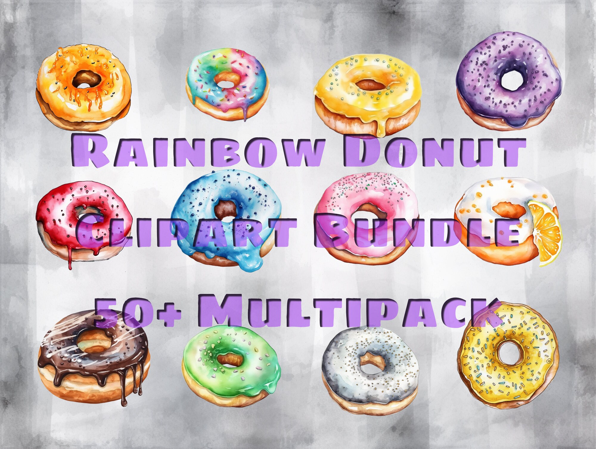 Watercolor Rainbow Donut Clipart Digital PNG Instant Download Multipack ...