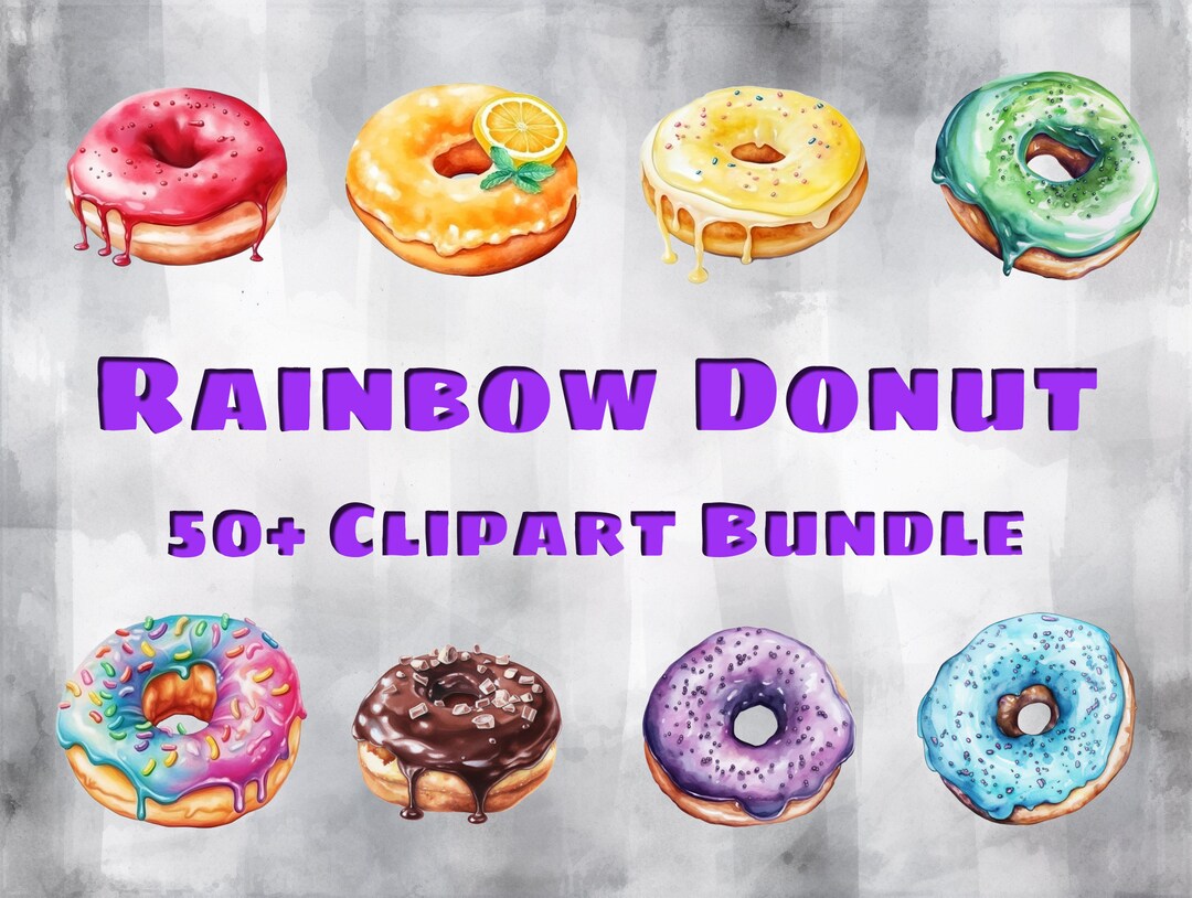Watercolor Rainbow Donut Clipart Digital PNG Instant Download Multipack ...