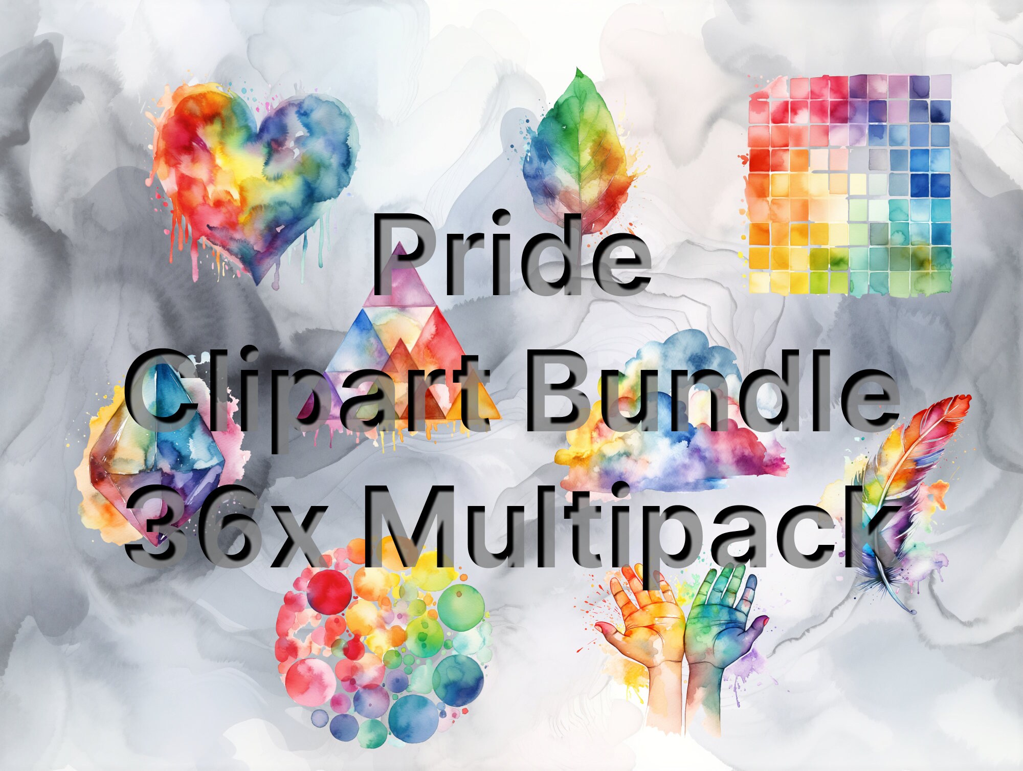 Watercolor Rainbow Pride Clipart Digital PNG Download Multipack Bundle ...
