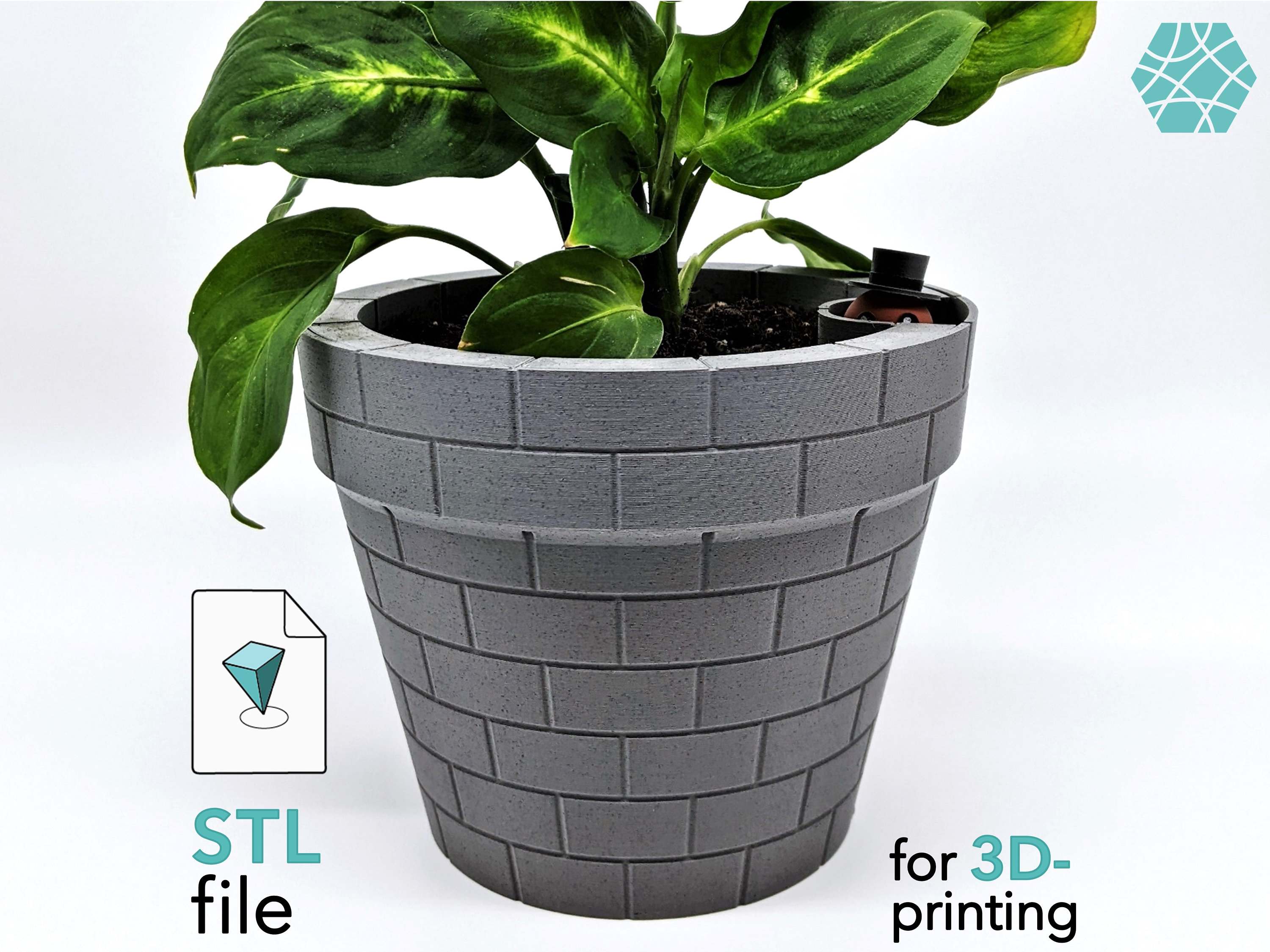 Self-watering Plant Pot STL 3D Print File With a Gentleman Earthworm ...