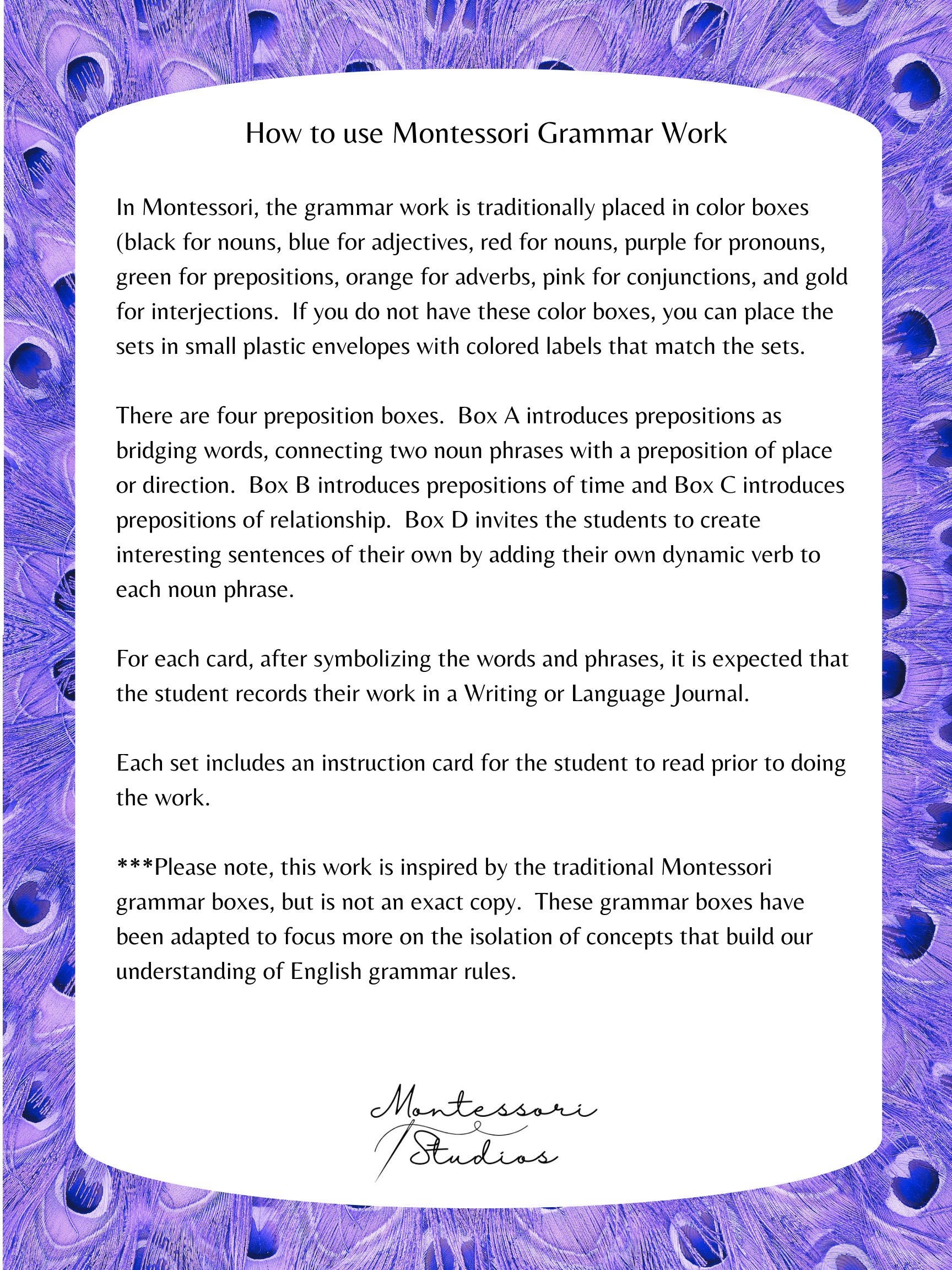 Montessori Grammar Box, Prepositions, Parts of Speech, Language - Etsy