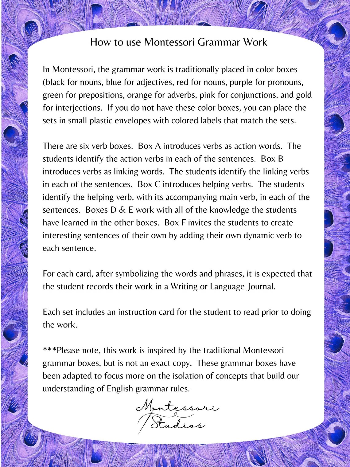 Montessori Grammar Boxes - Verbs, Language, Parts of Speech - Etsy