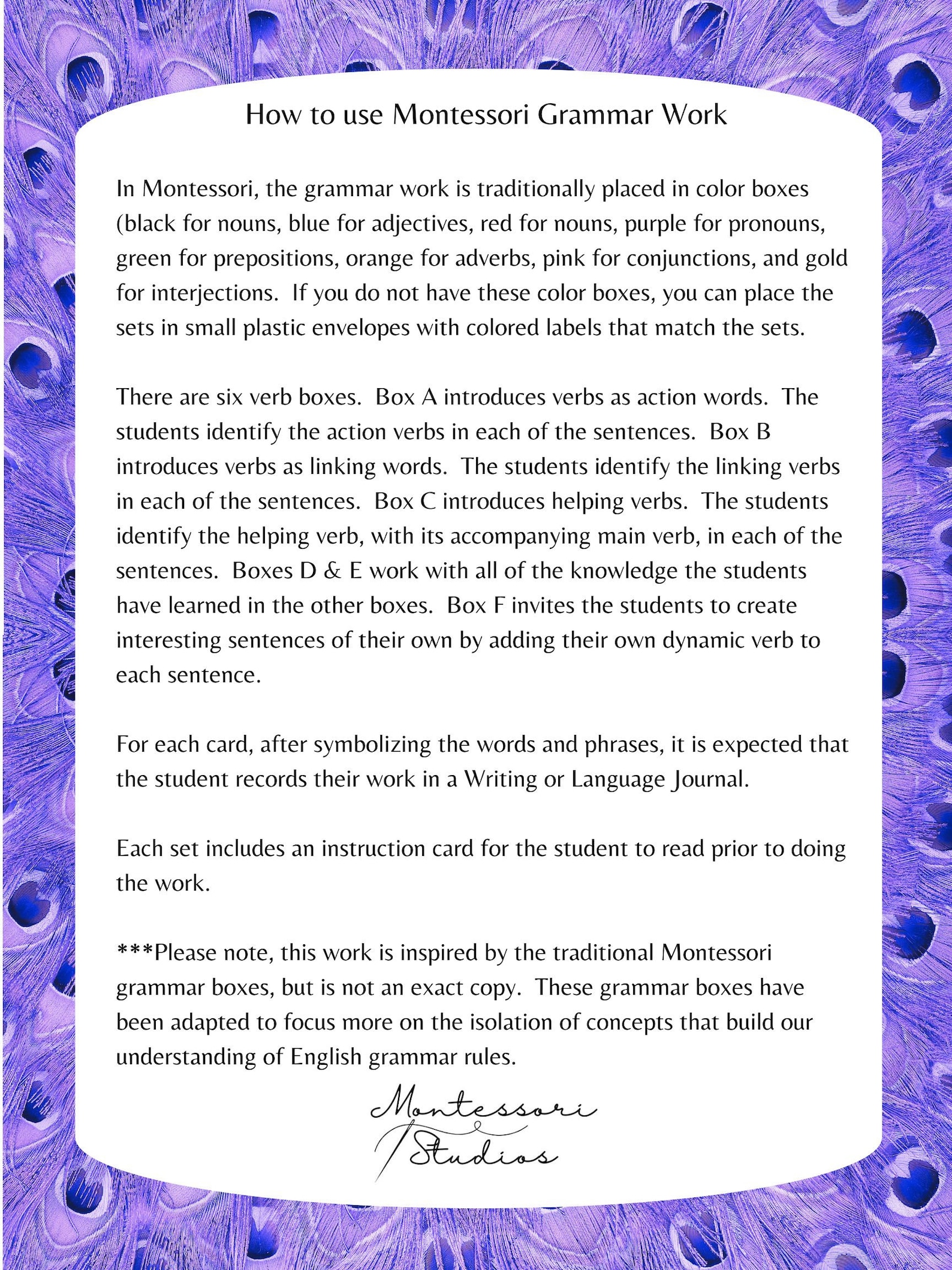 Montessori Grammar Boxes - Verbs, Language, Parts of Speech - Etsy