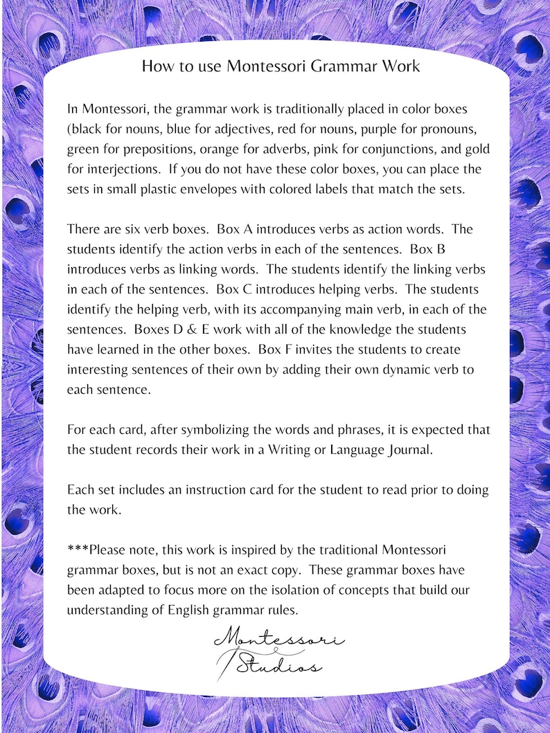 Montessori Grammar Boxes - Verbs, Language, Parts of Speech - Etsy