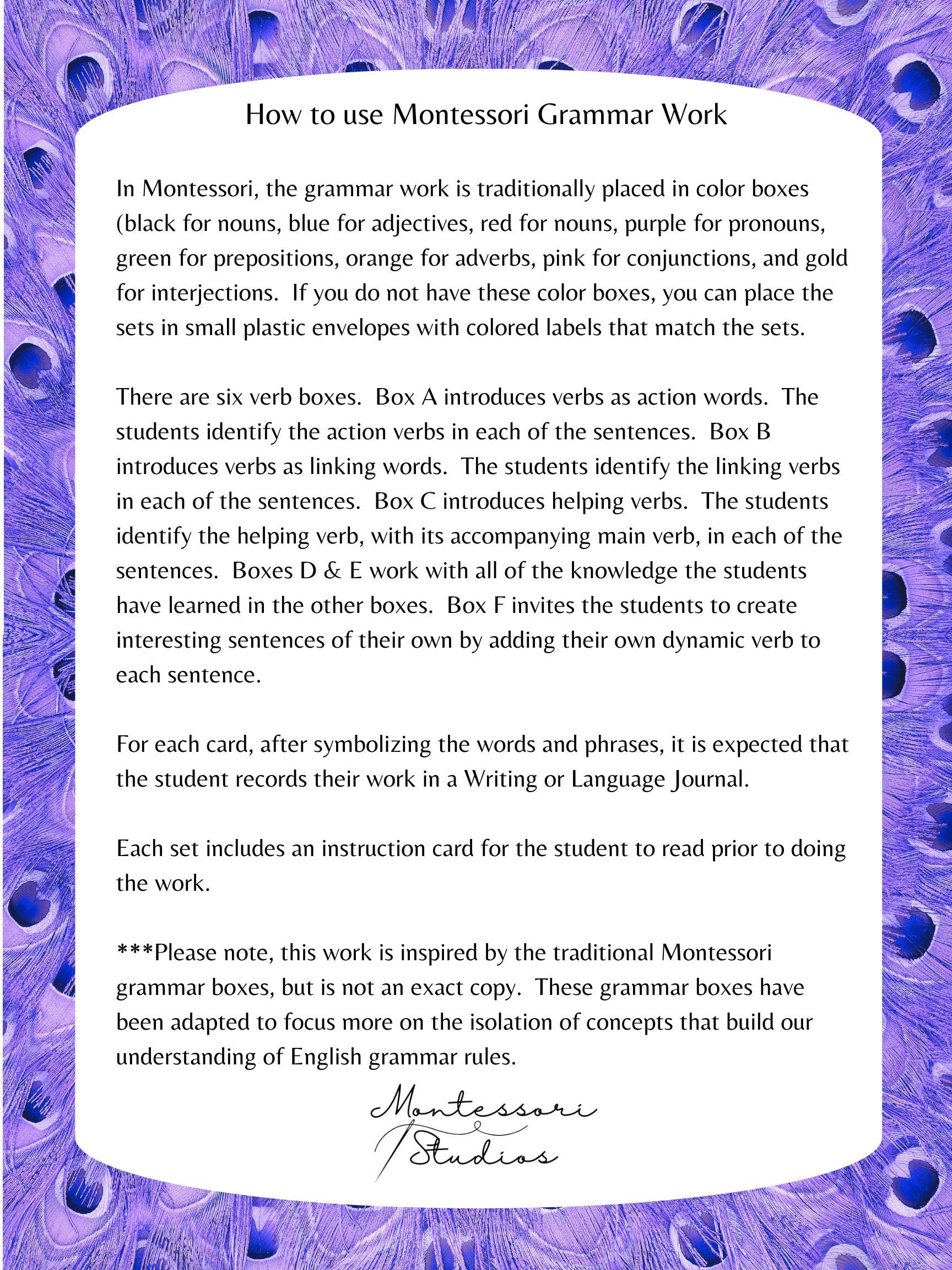 Montessori Grammar Boxes - Verbs, Language, Parts of Speech - Etsy