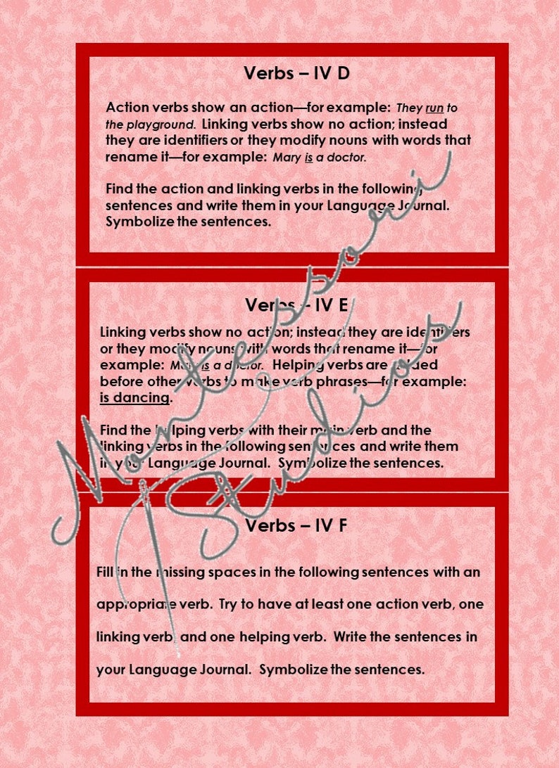 Montessori Grammar Boxes - Verbs, Language, Parts of Speech - Etsy