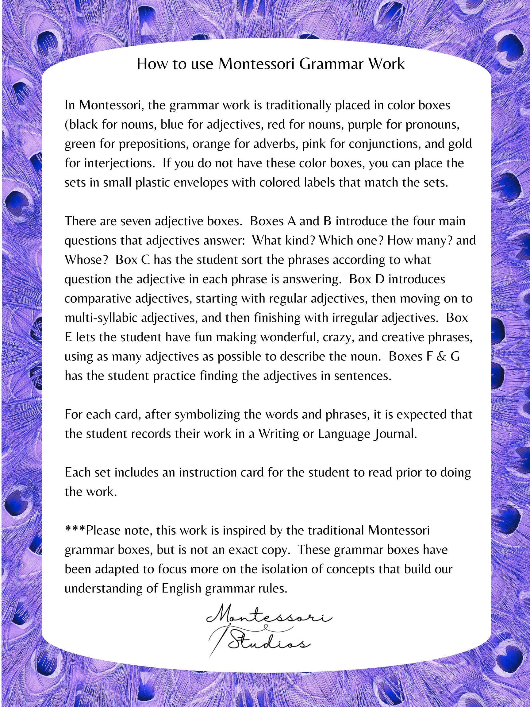 Grammar, Adjectives, Function of Words, Montessori, Language - Etsy