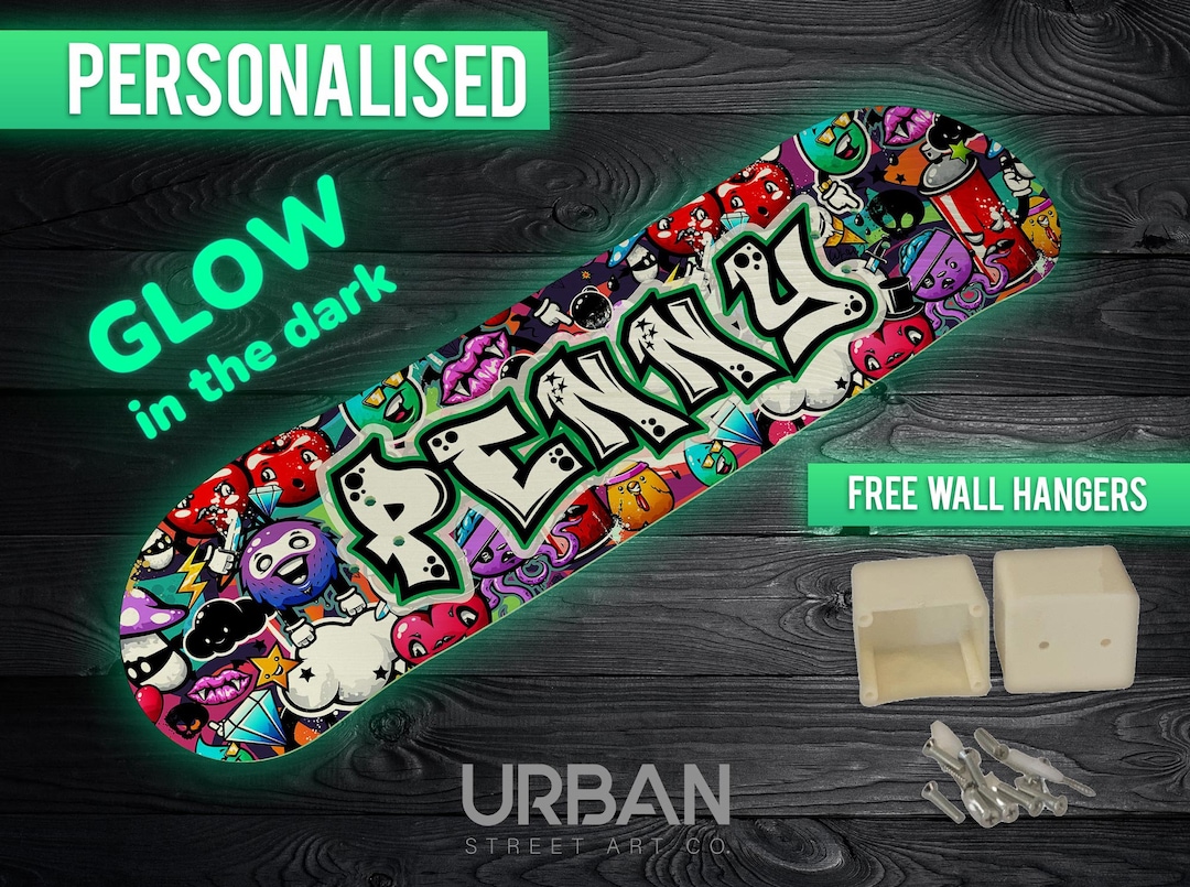 Skateboard Deck Personalised Name Graffiti Glow in the Dark ...