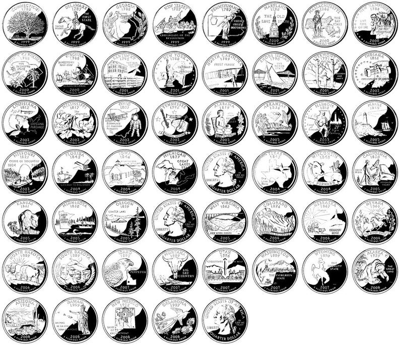 State Quarter SVG Pack of 50 State SVG Coin Collecting SVG Americana ...