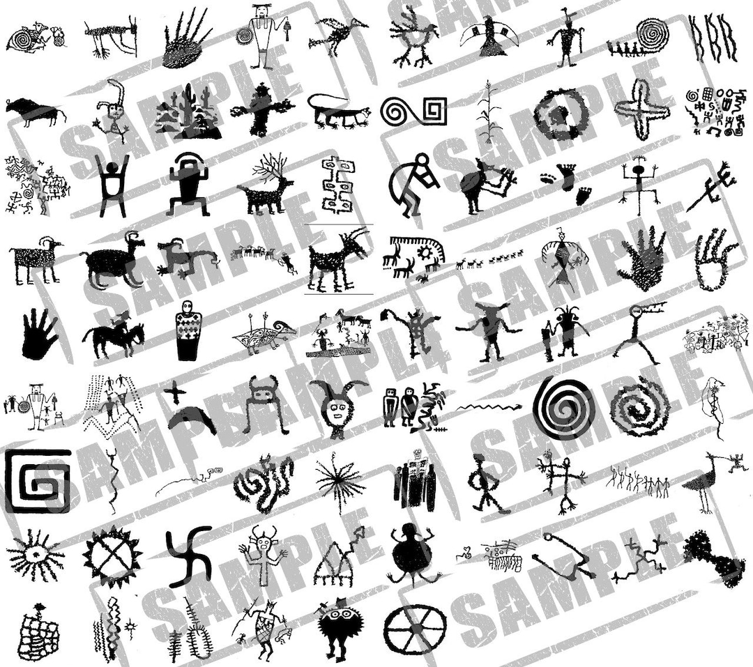 Petroglyph SVG and JPG Images 240 Image Bundle Southwestern Native American Symbols Rock Art ...