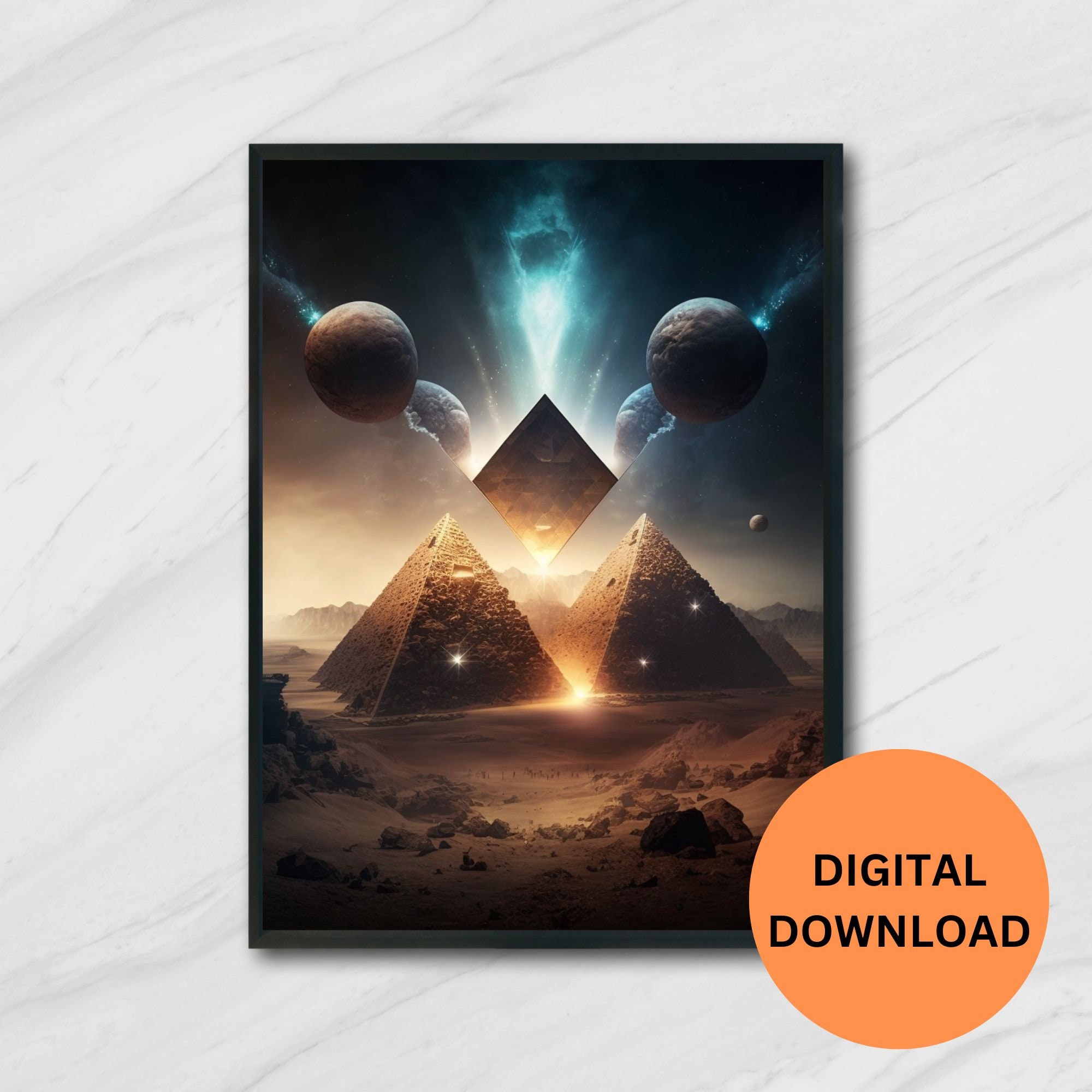 Galactic Pyramids, Sci Fi, Space, Planets, AI Generated, Geometric - Etsy