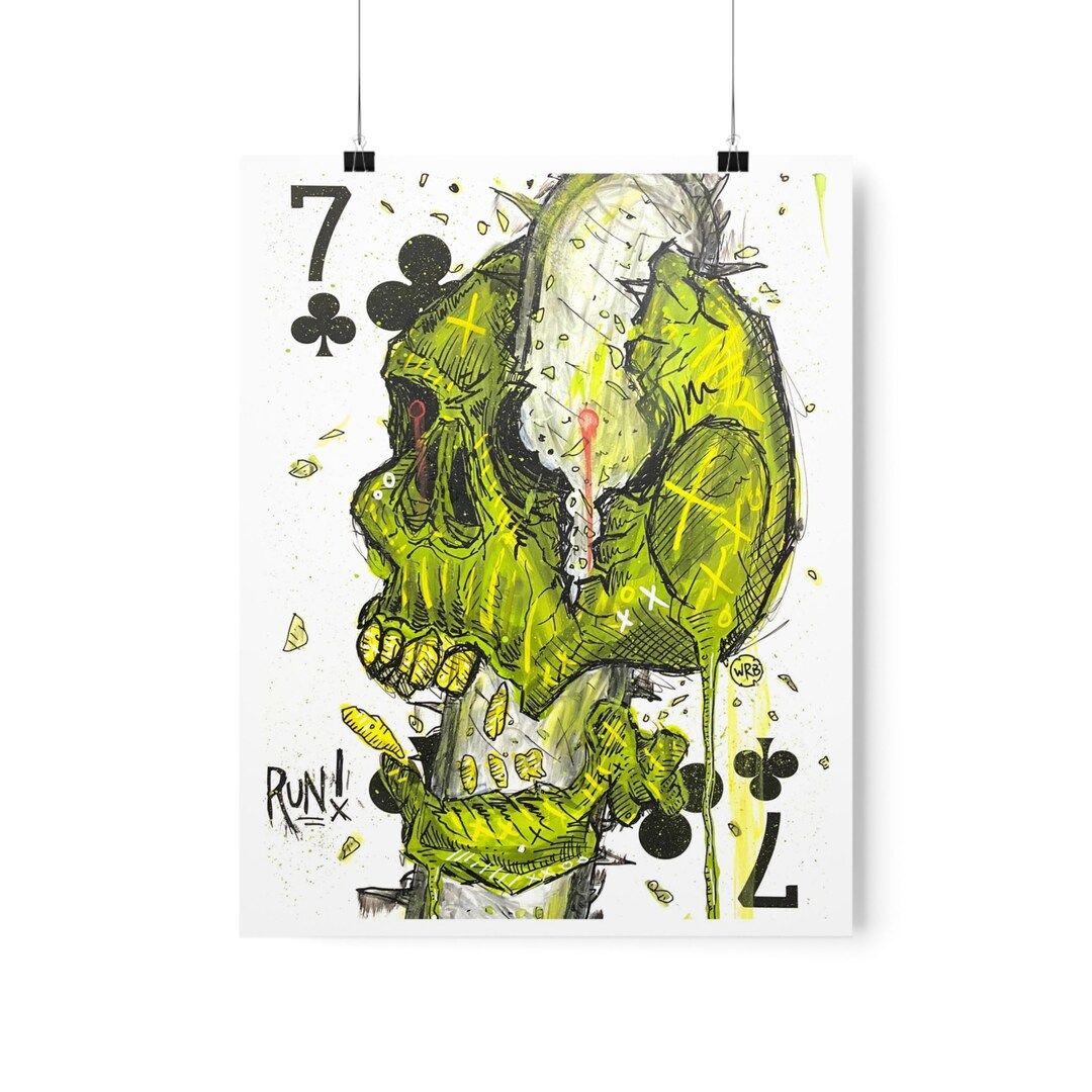7 of Clubs RUN Fine Art Print, Summer Slashers Art, Horror Art, Skull ...
