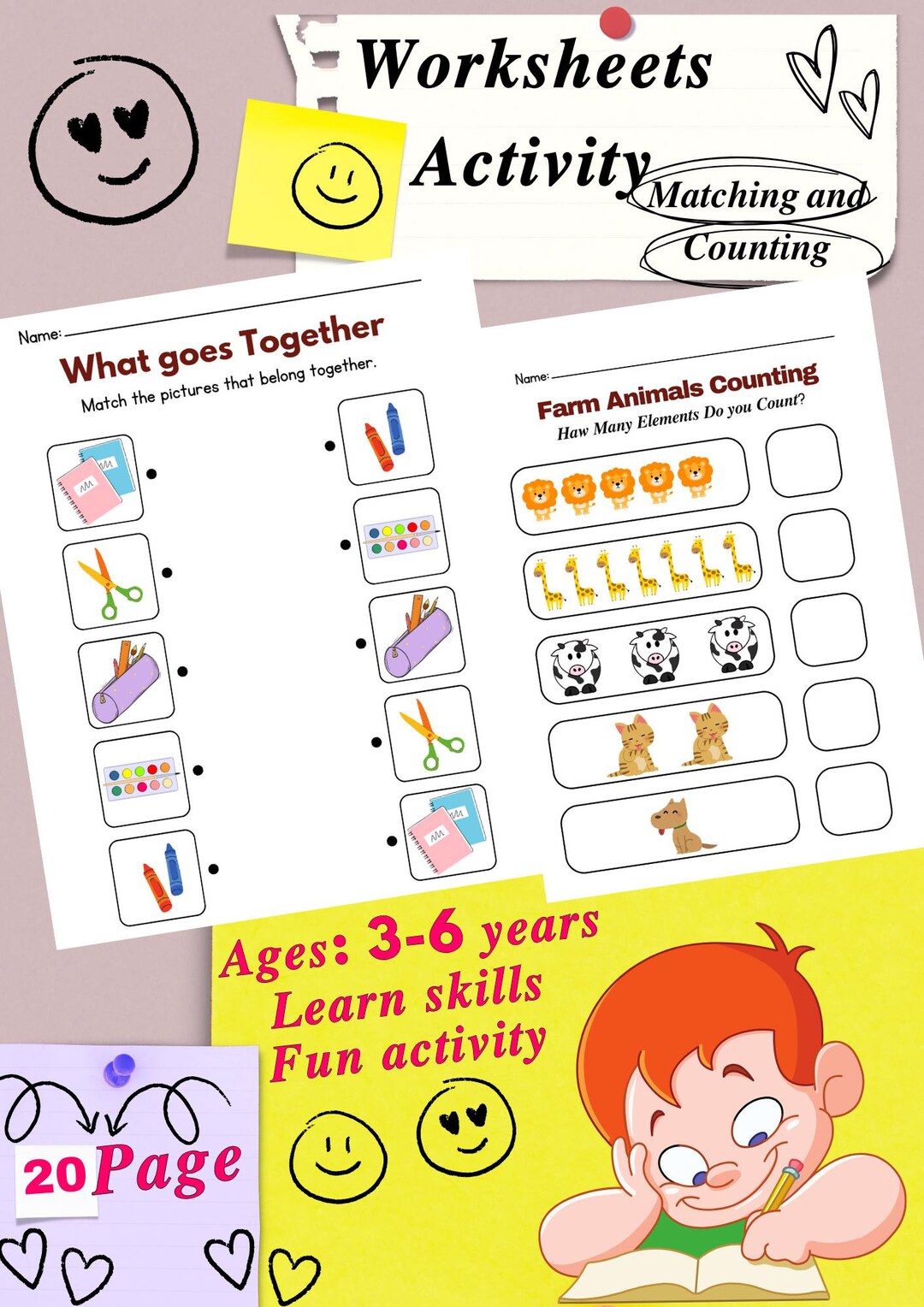 Counting and Matching Worksheets Activity for Kids /printble Activity ...