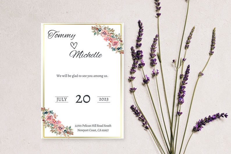 Gold Frame With Flowers Wedding Invitation Gold Frame With - Etsy