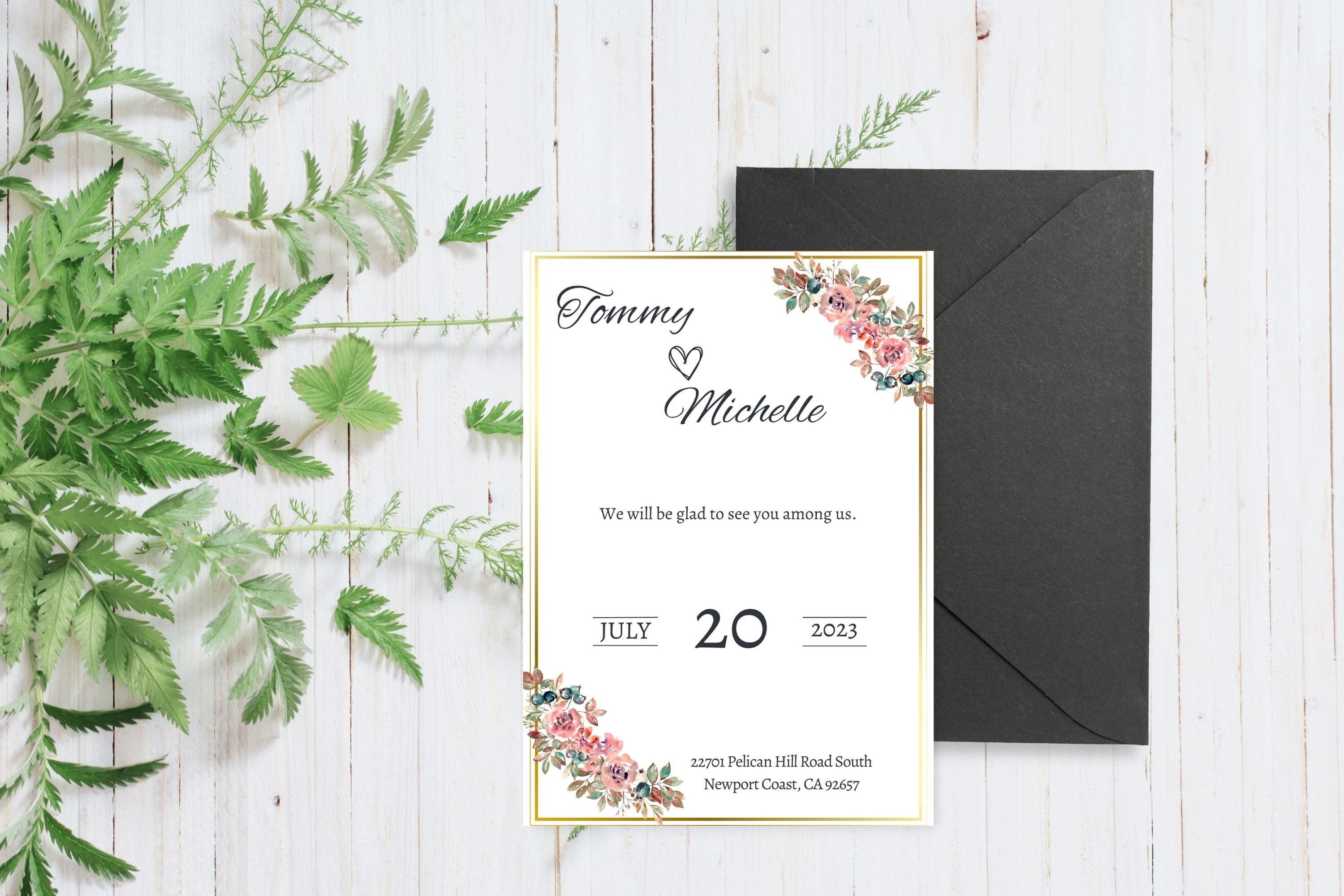 Gold Frame With Flowers Wedding Invitation Gold Frame With - Etsy