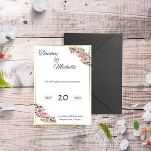 Gold Frame With Flowers Wedding Invitation Gold Frame With - Etsy
