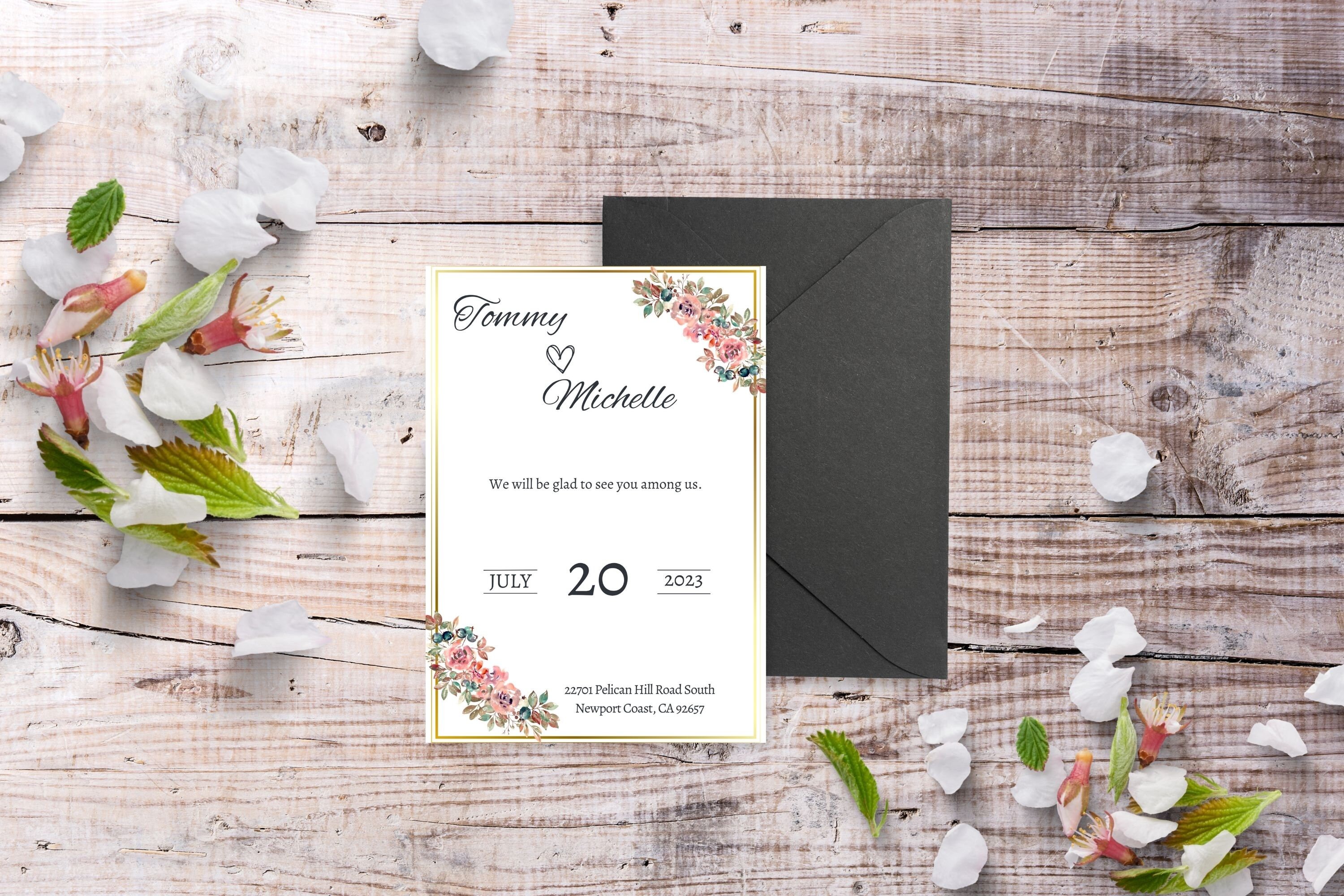 Gold Frame With Flowers Wedding Invitation Gold Frame With - Etsy
