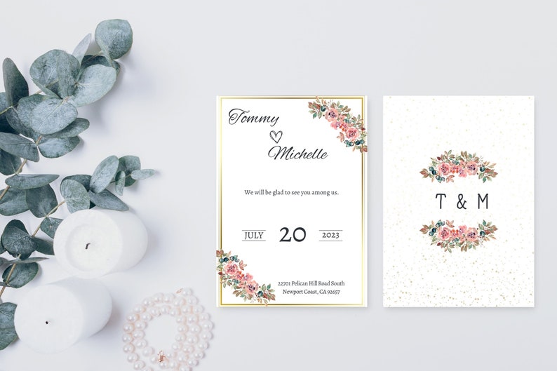 Gold Frame With Flowers Wedding Invitation Gold Frame With - Etsy