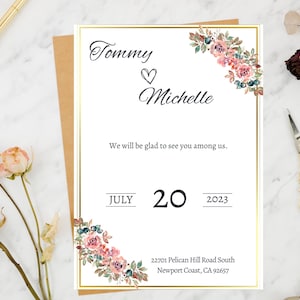Gold Frame With Flowers Wedding Invitation Gold Frame With - Etsy