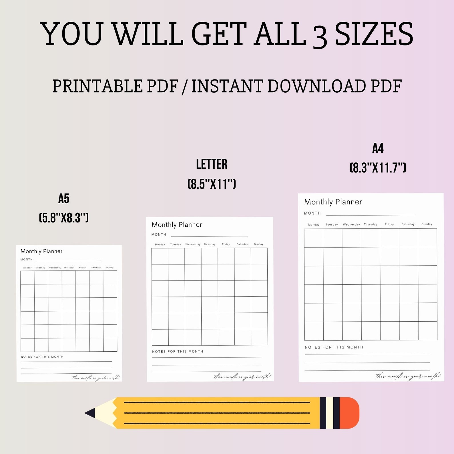 Monthly Planner Printable, Undated Monthly Planner, Work Planner ...