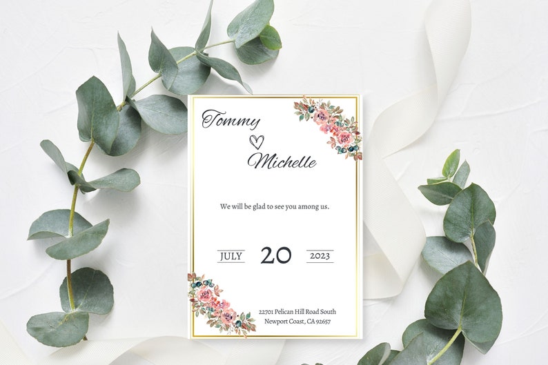 Gold Frame With Flowers Wedding Invitation Gold Frame With - Etsy