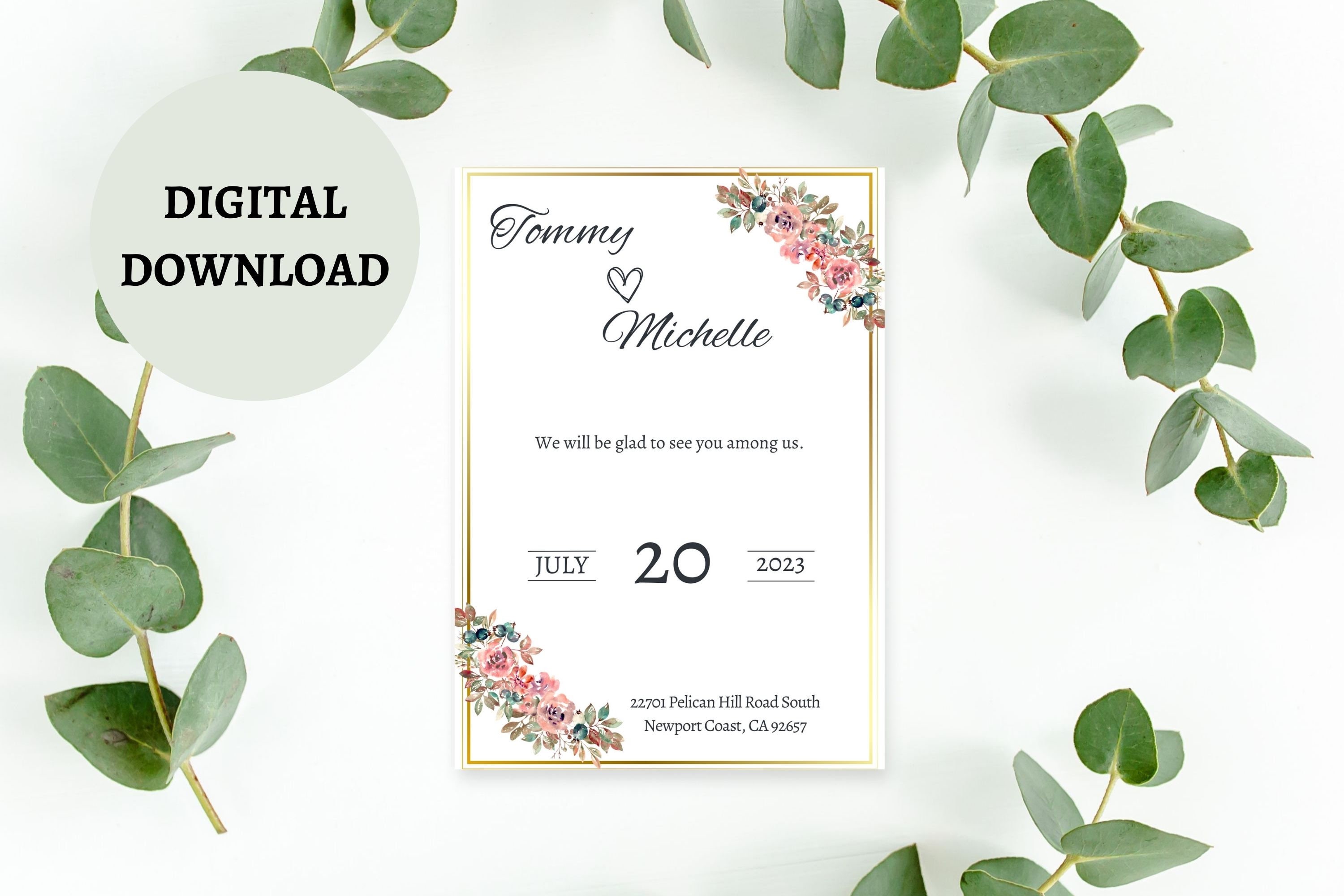 Gold Frame With Flowers Wedding Invitation Gold Frame With - Etsy