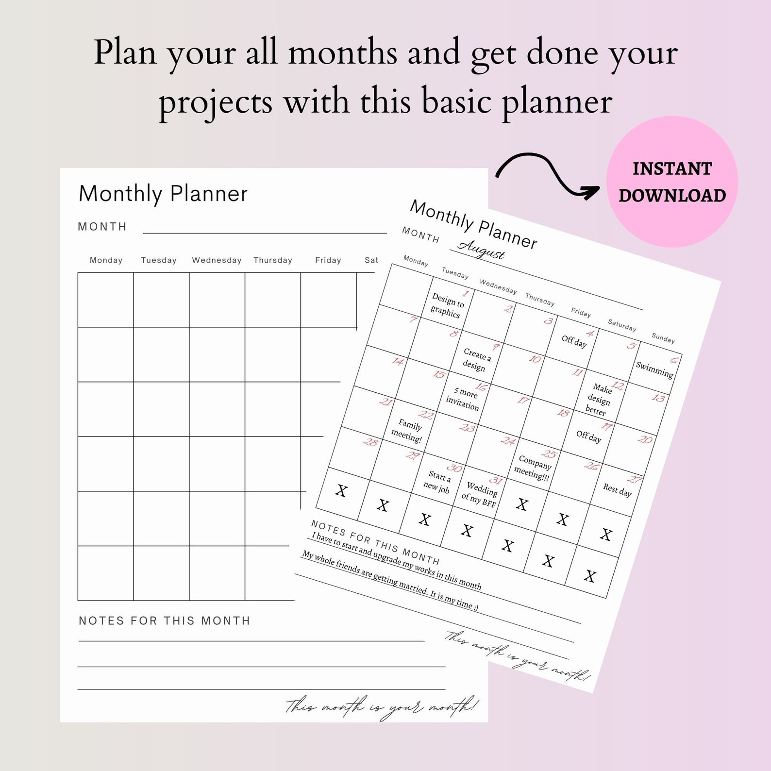 Monthly Planner Printable, Undated Monthly Planner, Work Planner ...