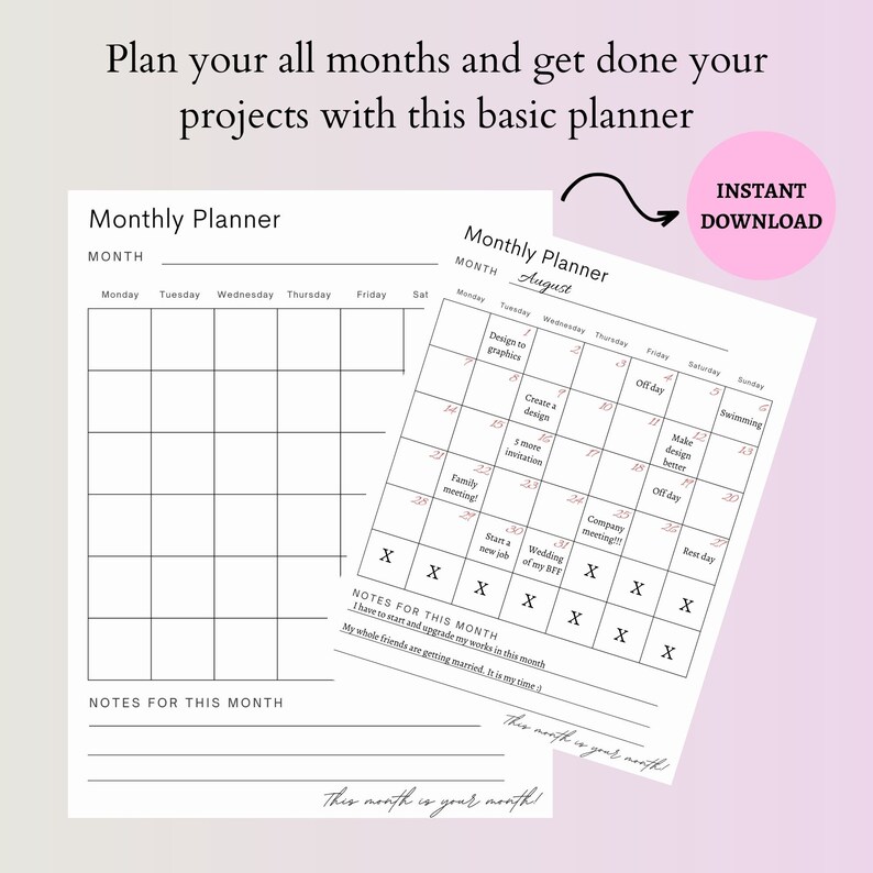 Monthly Planner Printable, Undated Monthly Planner, Work Planner ...