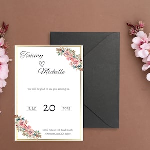 Gold Frame With Flowers Wedding Invitation Gold Frame With - Etsy