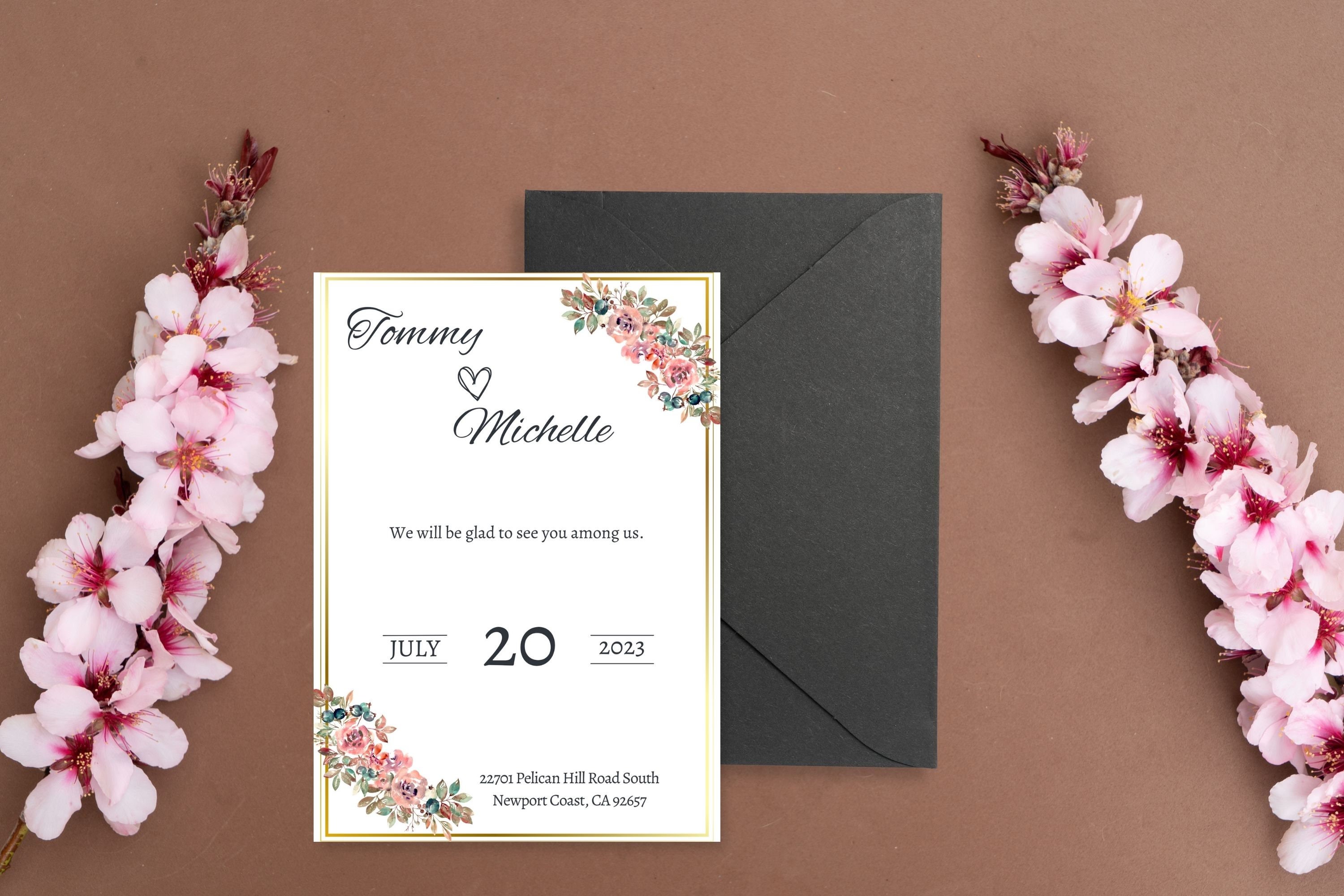 Gold Frame With Flowers Wedding Invitation Gold Frame With - Etsy